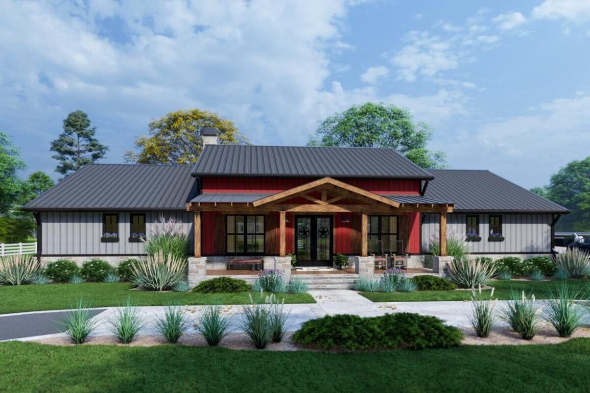 Bolt-Up Steel Frame Farmhouse Plan 16922WB | MetalBuildingHomes.org
